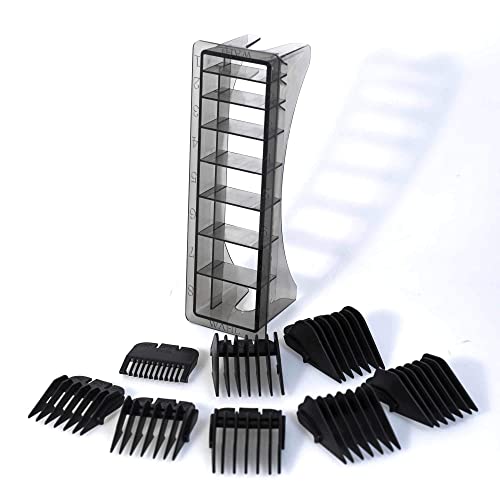 Wahl Professional - Black Taper Attachment Comb Set - 8 Piece Set (1/8" to 1") - Comes in Plastic Comb Caddy for Easy Storage/Organization