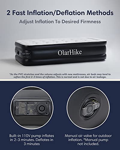 OlarHike Inflatable Twin Air Mattress with Built in Pump,18"Elevated Durable Air Mattresses for Camping,Home&Guests,Fast&Easy Inflation/Deflation Airbed,Black Double Blow up Bed,Travel Cushion,Indoor