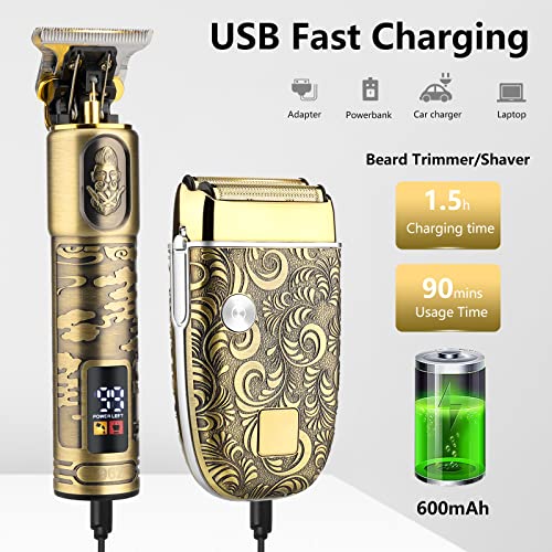Soonsell T Blade Hair Trimmers for Family+Foil Shaver Trimmer Set,Man Professional Cordless Barbers Clippers Set Blade Close Cutting Beard Trimmer Trimmer, 4 Guards & 2 Foil Head
