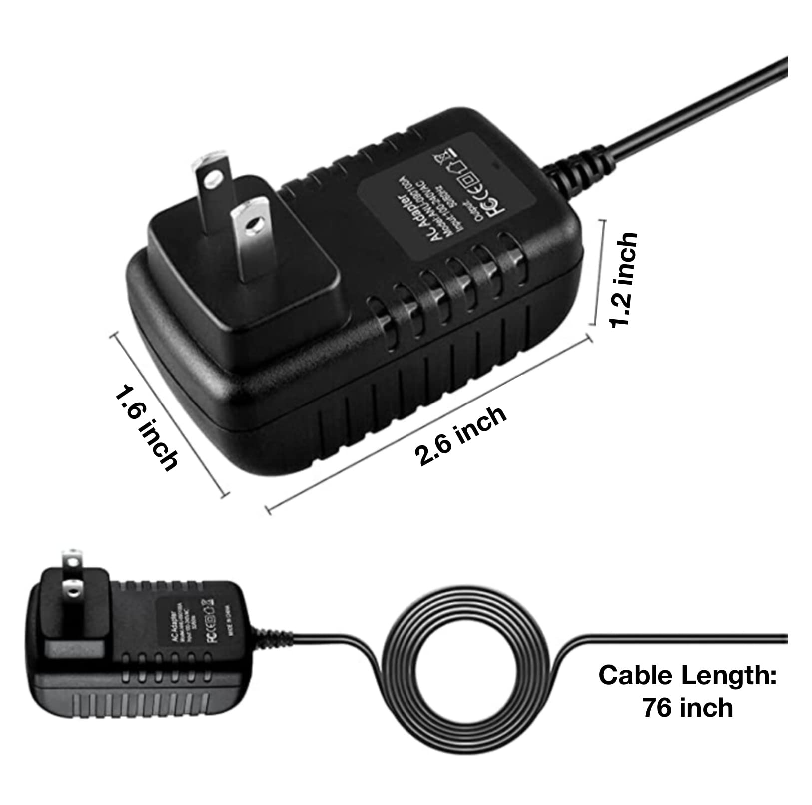 LKPower 6.5 feet Cable AC/DC Adapter Compatible with Tablo 2-Tuner & 4-Tuner Digital Video Recorder Live TV Streaming DVR Charger Power Supply