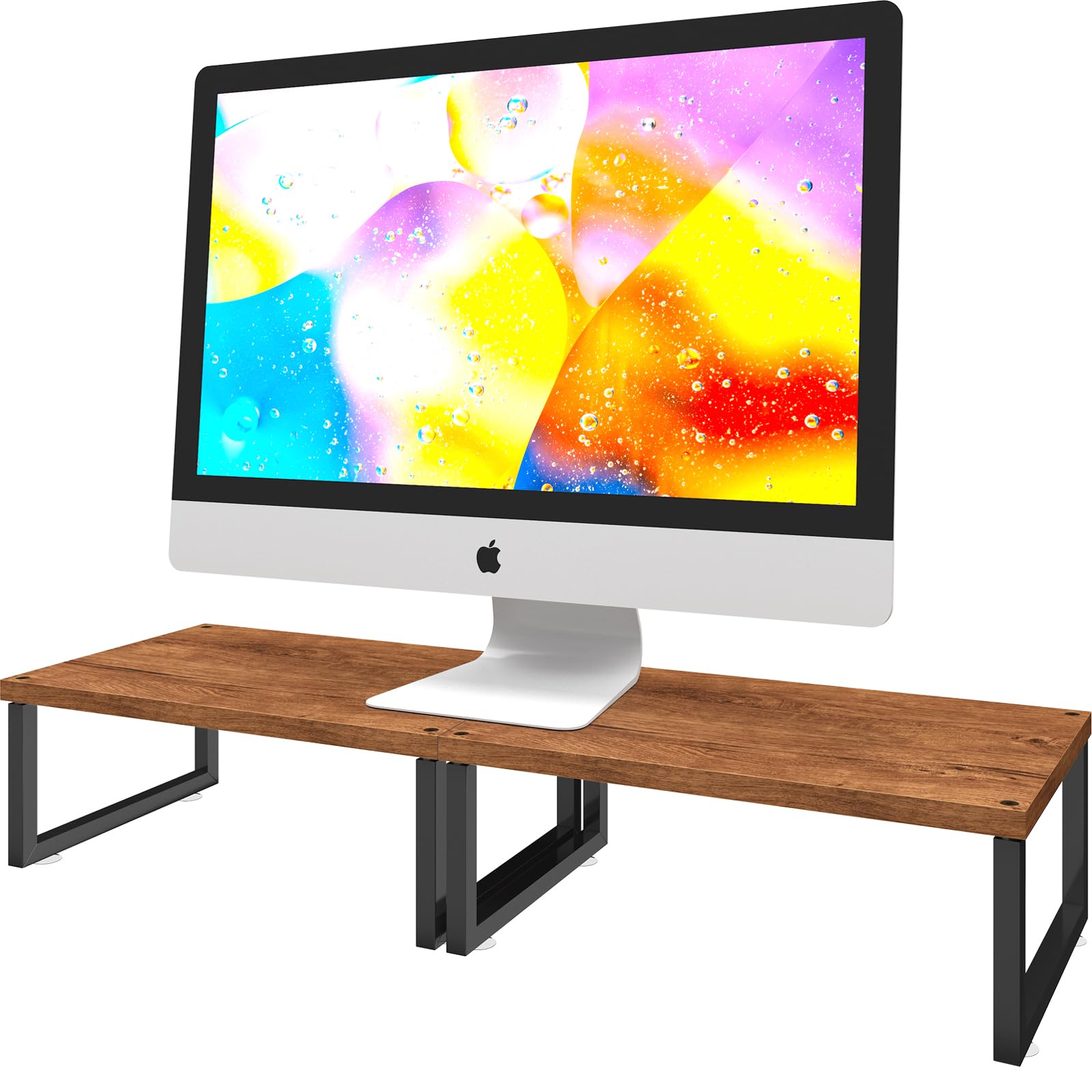 Ekisemio Monitor Stand Riser, 2-Pack Wood Desk Storage Organizer for Office Laptop, Computer, iMac, Antique Brown