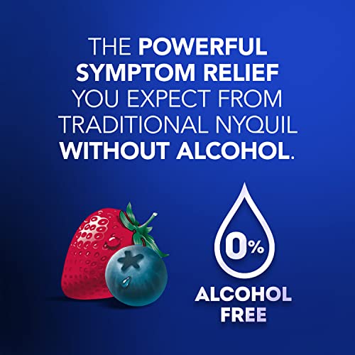 Vicks NyQuil ALCOHOL FREE Cold & Flu Relief Liquid Medicine, Powerful Multi-Symptom Nighttime Relief For Headache, Fever, Sore Throat, Sneezing, Runny Nose And Cough, Berry Flavor, 12 FL OZ