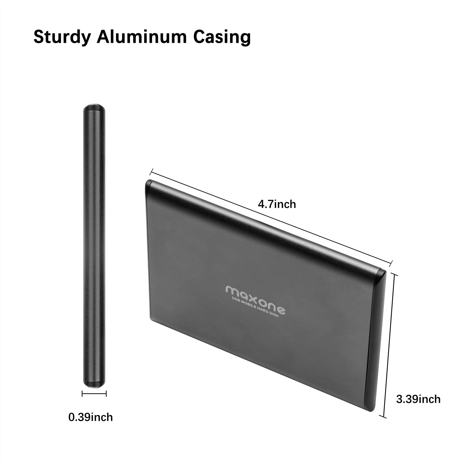 Maxone 320GB Ultra Slim Portable External Hard Drive HDD USB 3.0 Compatible with PC, Laptop - Charcoal Grey