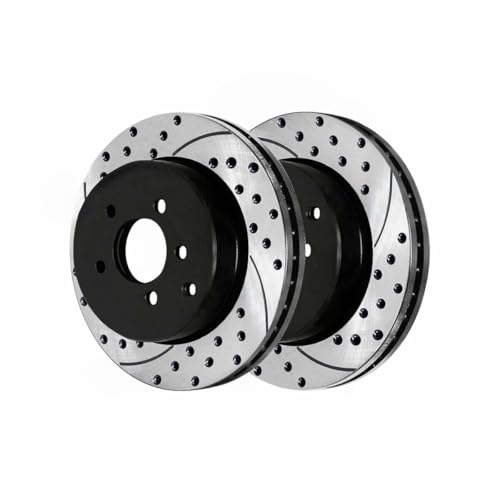 Supagat 2pcs Disc Brake Rotor Set Rear Left Driver and Right Passenger Side Black Electrolysis Coated Steel Performance Drilled and Slotted 5-Lug Count Compatible with Infiniti|Nissan