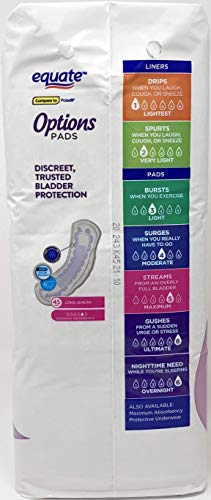 Equate Options Maximum Absorbency Long Length Incontinence Pads, 45 Count