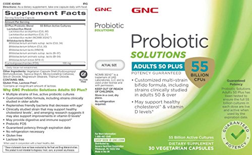 GNC Probiotic Solutions Adults | Customized Vegetarian Formula for Adults 50+, Supports Digestive and Immune Health | 30 Capsules