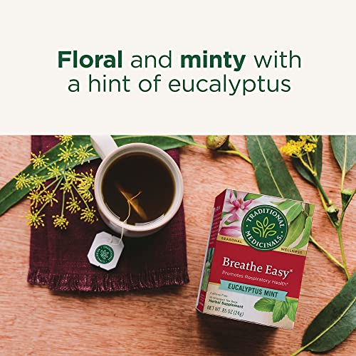 Traditional Medicinals Breathe Easy Eucalyptus Mint Herbal Tea, Promotes Respiratory Health, (Pack of 1) - 16 Tea Bags