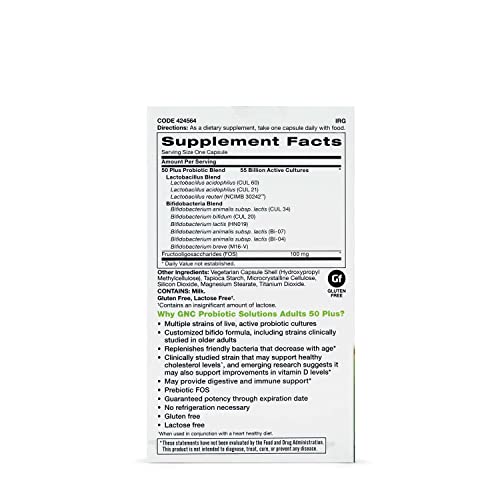 GNC Probiotic Solutions Adults | Customized Vegetarian Formula for Adults 50+, Supports Digestive and Immune Health | 30 Capsules