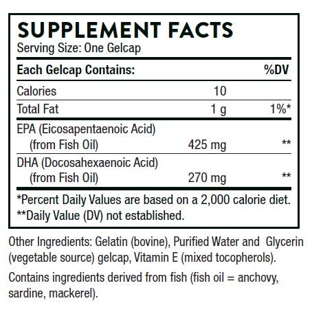 Thorne Super EPA - Omega-3 Fatty Acids EPA 425mg and DHA 270mg Supplement - Support Brain, Cardiovascular, Joints, and Skin - Gluten-Free, Dairy-Free, Soy-Free - 90 Gelcaps