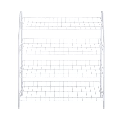 Rubbermaid 4-Tier Wire Shoe Rack, White, Simple Assemble, Storage Shelf for Organization in Bedroom/Closet