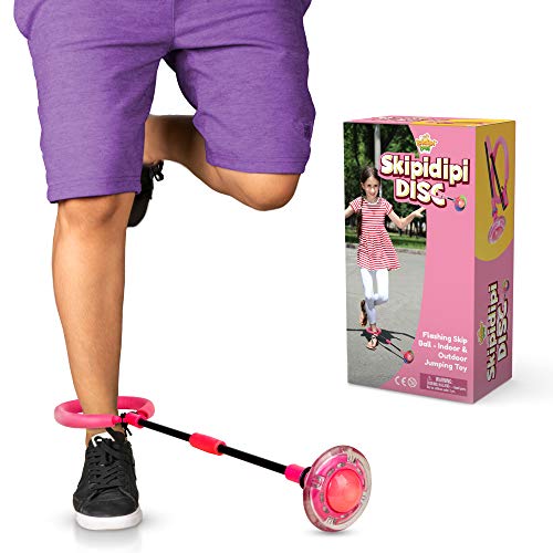 IPIDIPI TOYS Skip It Ankle Toy Pink Flashing Retro Skipit Toy Hopper Ball - Jump Rope Improve Coordination, Get Exercise The Fun Way - Best Retro Birthday Gift for Kids 5, 6, 7, 8, 9, 10, 11