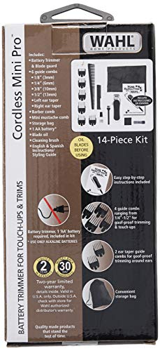 9307-1301 Cordless Mini Pro 14 Piece Touch-up and Trim Haircutting Kit, Chrome/black, Chrome/Black