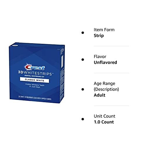 Crest 3D Whitestrips Classic White Teeth Whitening Kit, 10 Treatments 20 Strips