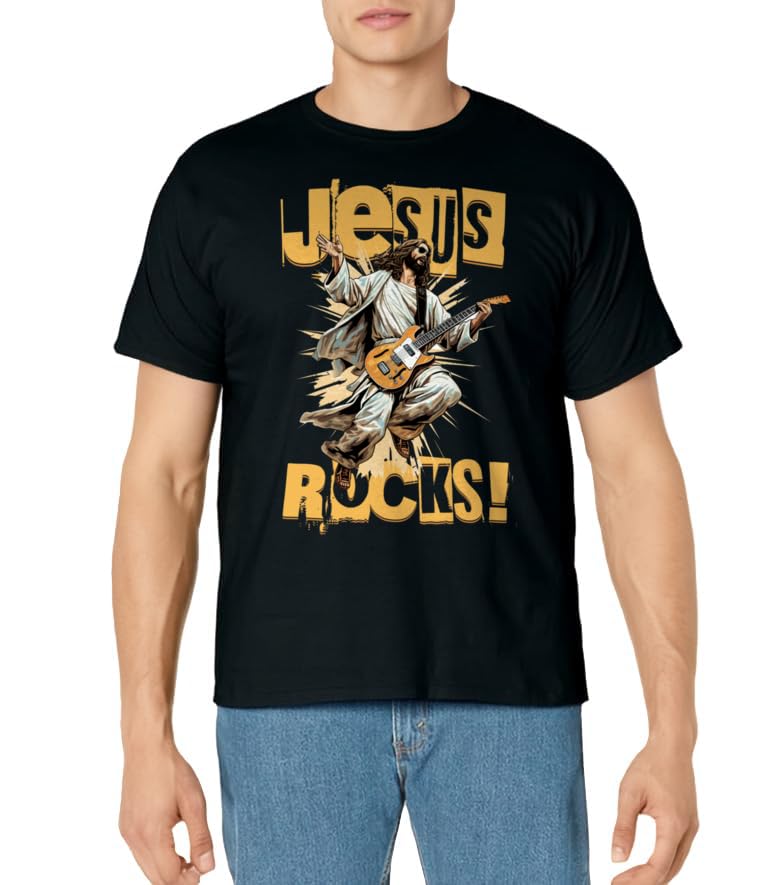 Church and Jesus Is My Jam Funny Jesus Rocks! Guitar Playing Jesus Christ T-Shirt