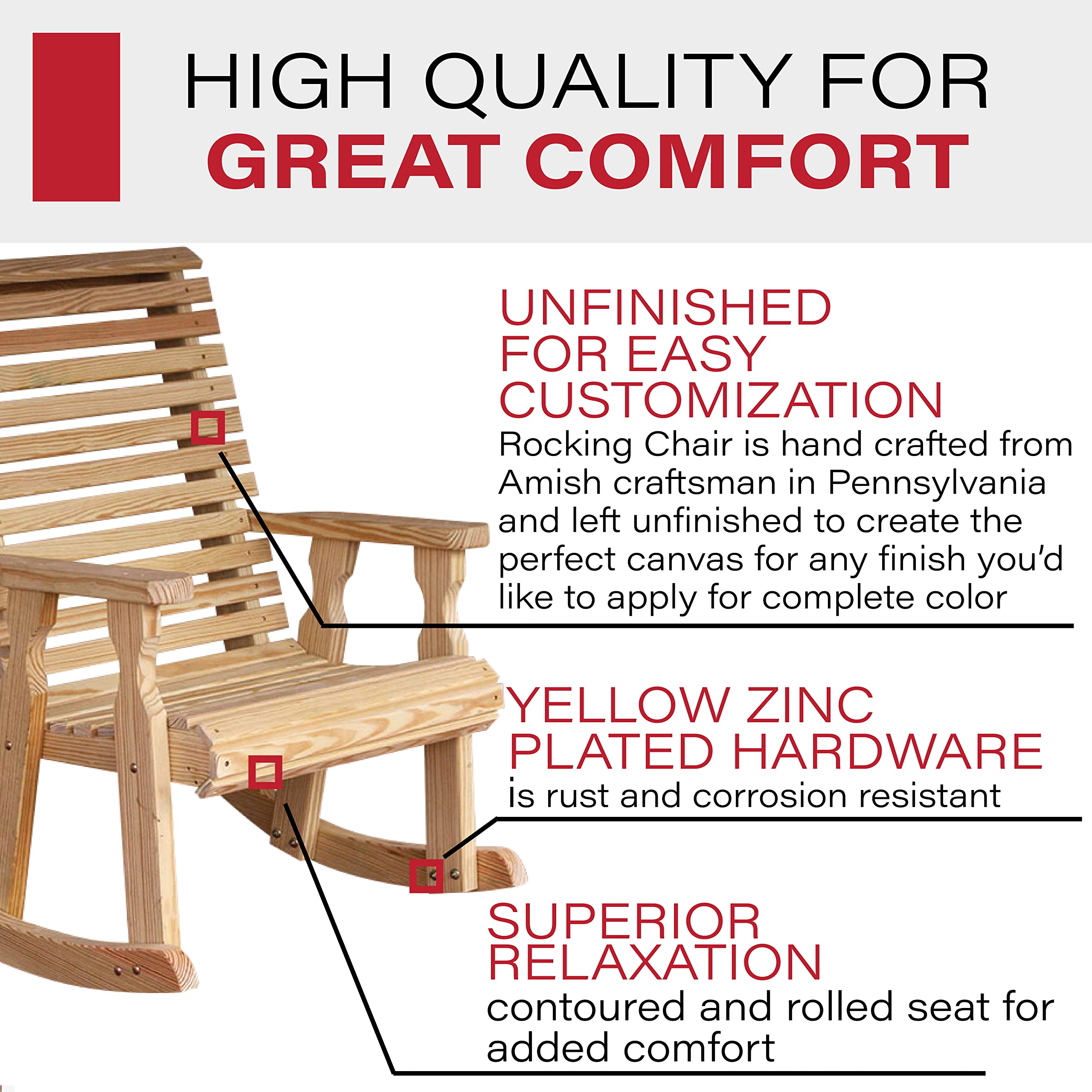 Amish Heavy Duty 600 Lb Roll Back Pressure Treated Rocking Chair (Unfinished)