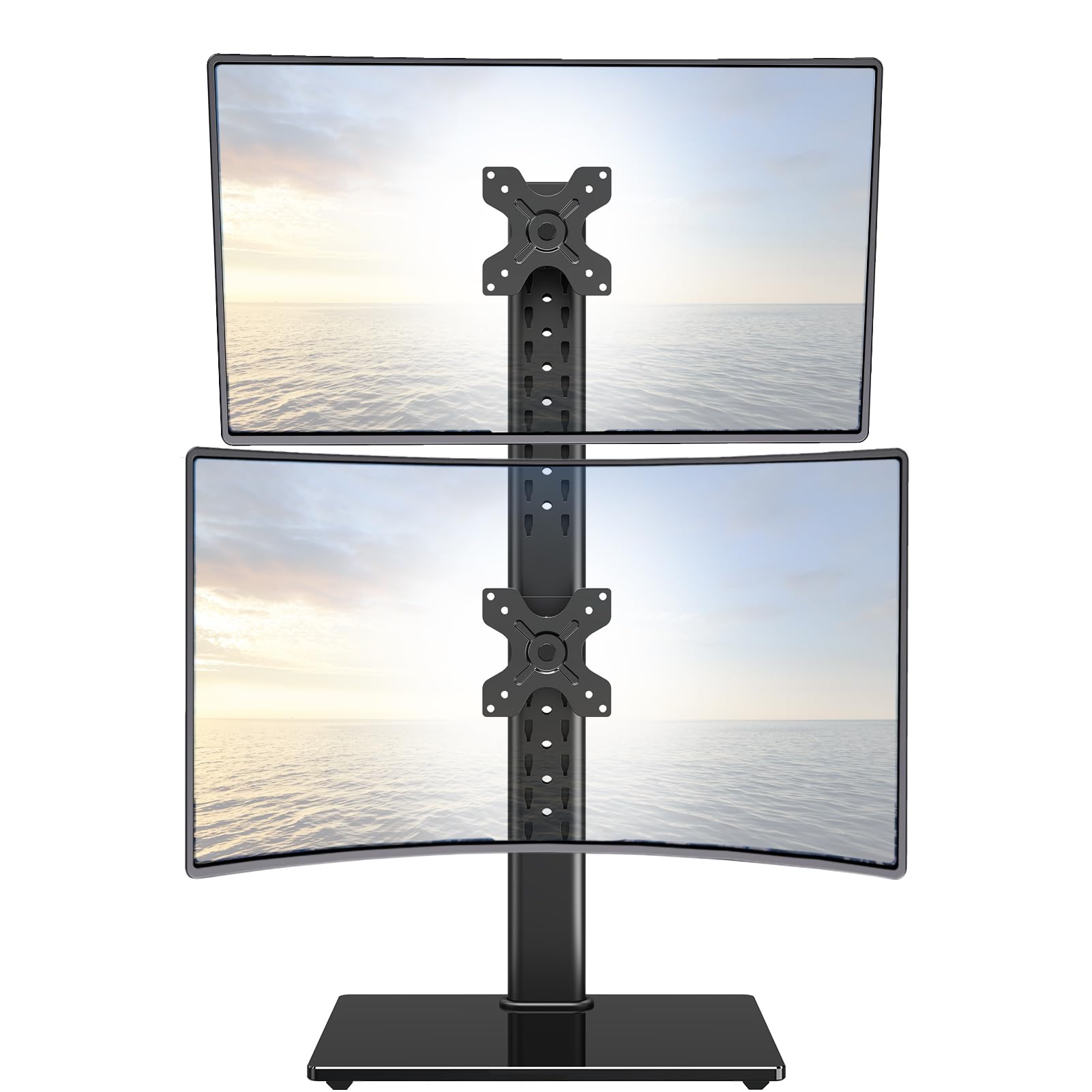 ErgoFocus Vertical Dual Monitor Stand, Stack Two Computer Screens up to 32 inches Each, Free-Standing Monitor Desk Mount, Monitor Mount with Height Adjustment, Swivel, VESA Stand 75/100x100mm