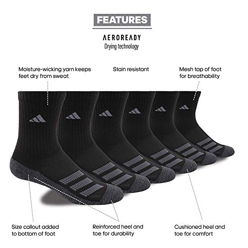 adidas Kids-Boy's/Girl's Cushioned Angle Stripe Crew Socks (6-Pair), Black/Onix Grey/Night Grey, Large