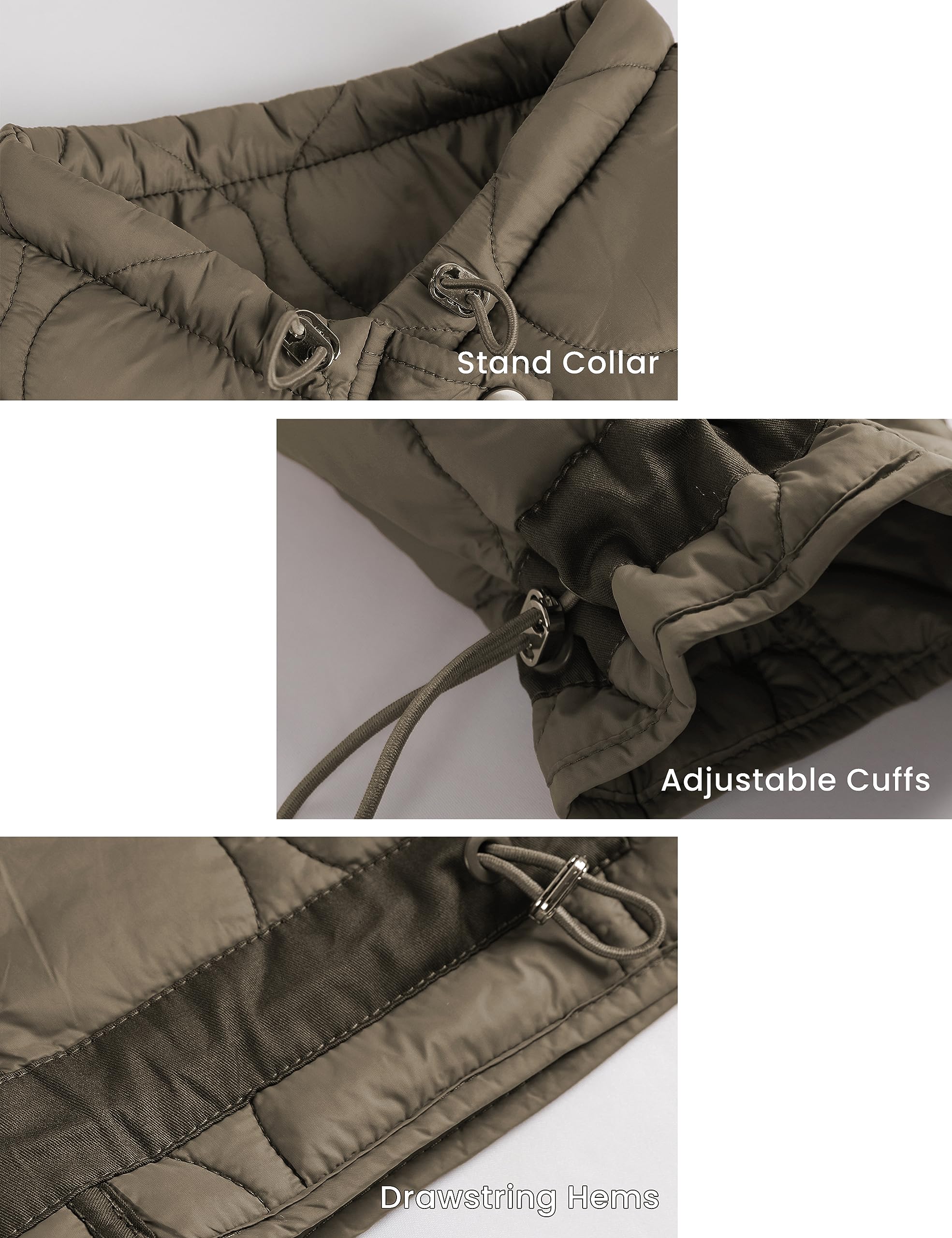 Seetaa Quilted Puffer Jacket Womens Stand Collar Full-Zip Outerwear Puffy Coats Jacket with Pockets(Brown-XL)