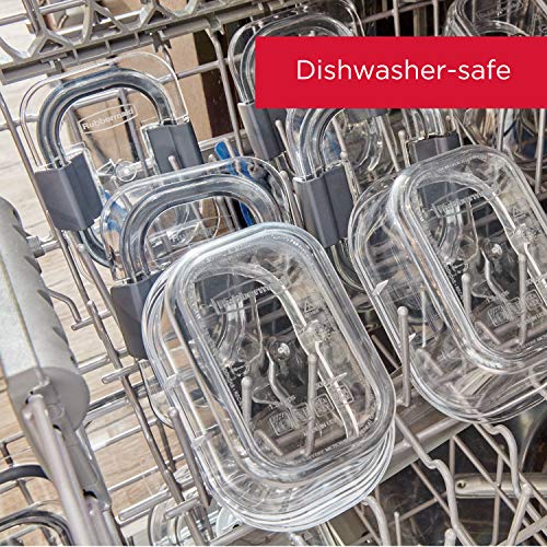 Rubbermaid 12-Piece Brilliance Food Storage with Dressing Container, Trays, and Lids for Lunch, Meal Prep, and Leftovers, Dishwasher Safe, Clear/Grey