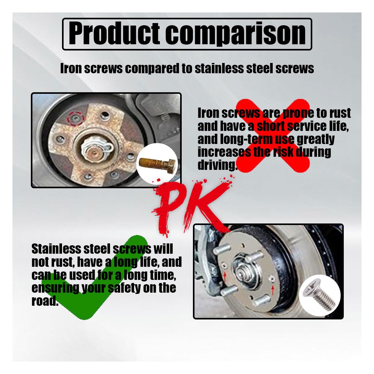 JOYCOURT 16-Pack Screw For Rotor Brake Disc Retaining, Retaining Hardware Bolts Screw Kit, Compatible With Honda, Acura, Hyundai and Kia Models, Stainless Steel Brake Disc Rotor for Front and Rear