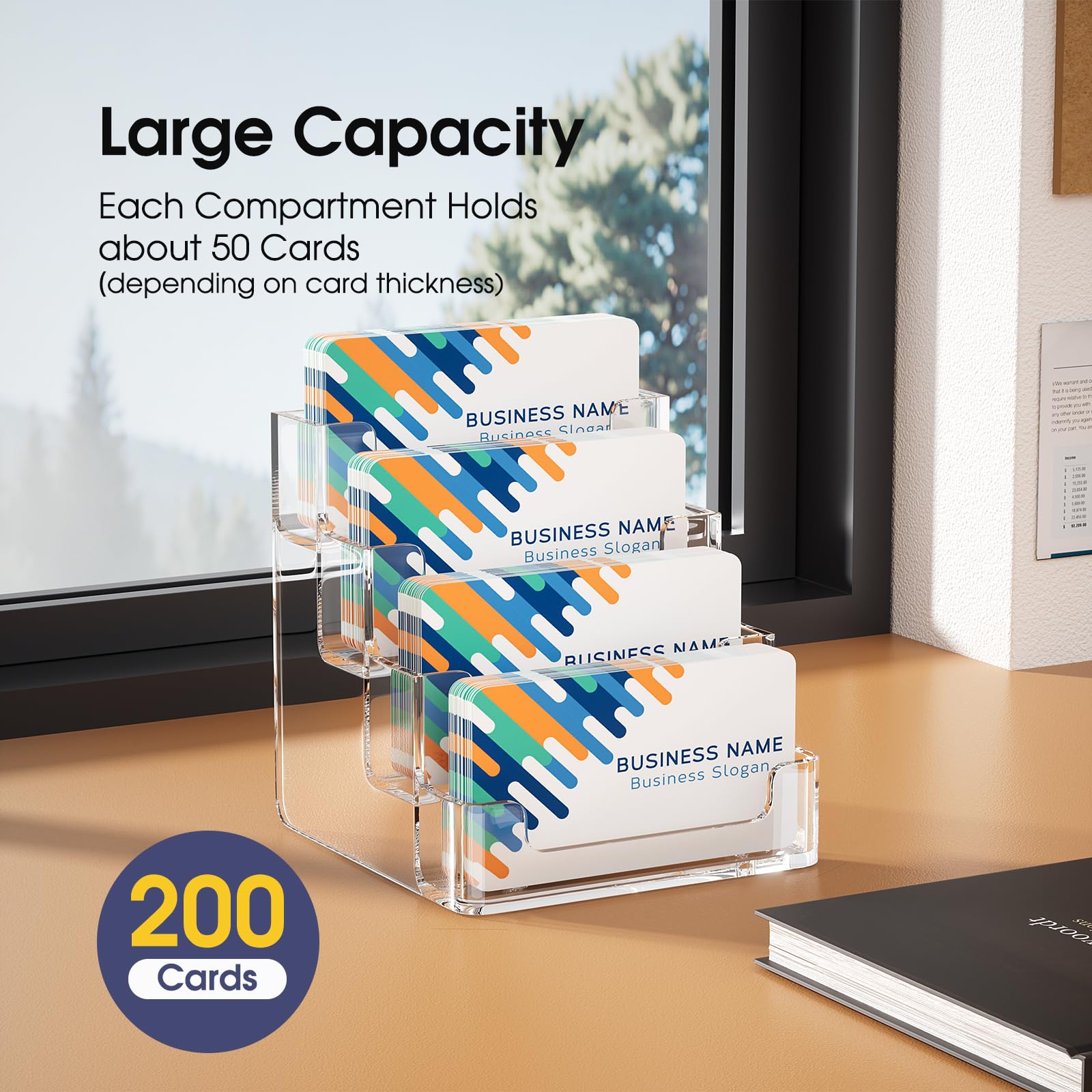 MaxGear Clear Business Card Holder 4 Pocket Business Card Display, Acrylic Business Card Stand for Desk or Counter with 4 Tier, 320 Card Capacity, 2 Pack