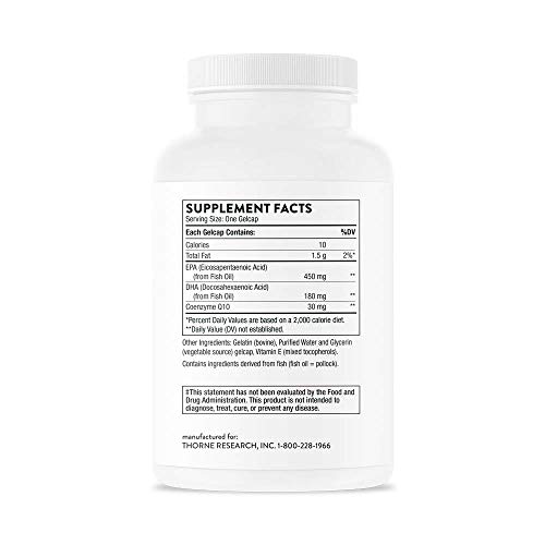 Thorne Omega-3 with CoQ10 - Omega-3 Fatty Acids Supplement with CoQ10 - EPA and DHA - 90 Gelcaps
