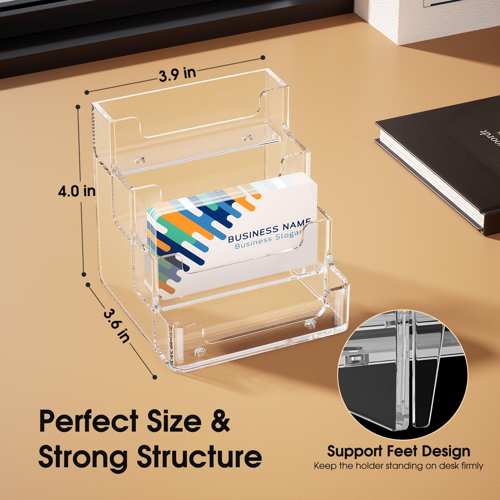 MaxGear Clear Business Card Holder 4 Pocket Business Card Display, Acrylic Business Card Stand for Desk or Counter with 4 Tier, 320 Card Capacity, 2 Pack