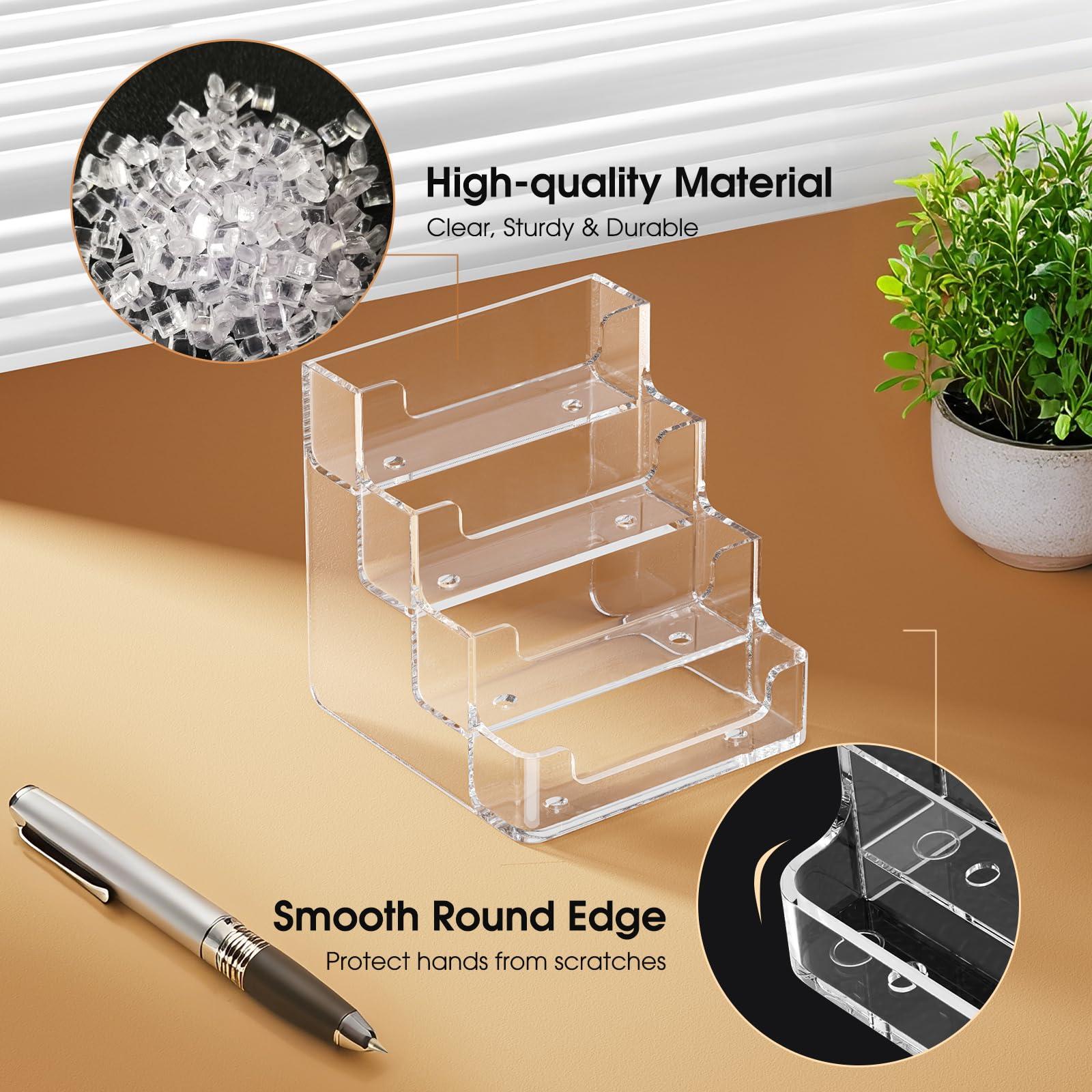 MaxGear Clear Business Card Holder 4 Pocket Business Card Display, Acrylic Business Card Stand for Desk or Counter with 4 Tier, 320 Card Capacity, 2 Pack