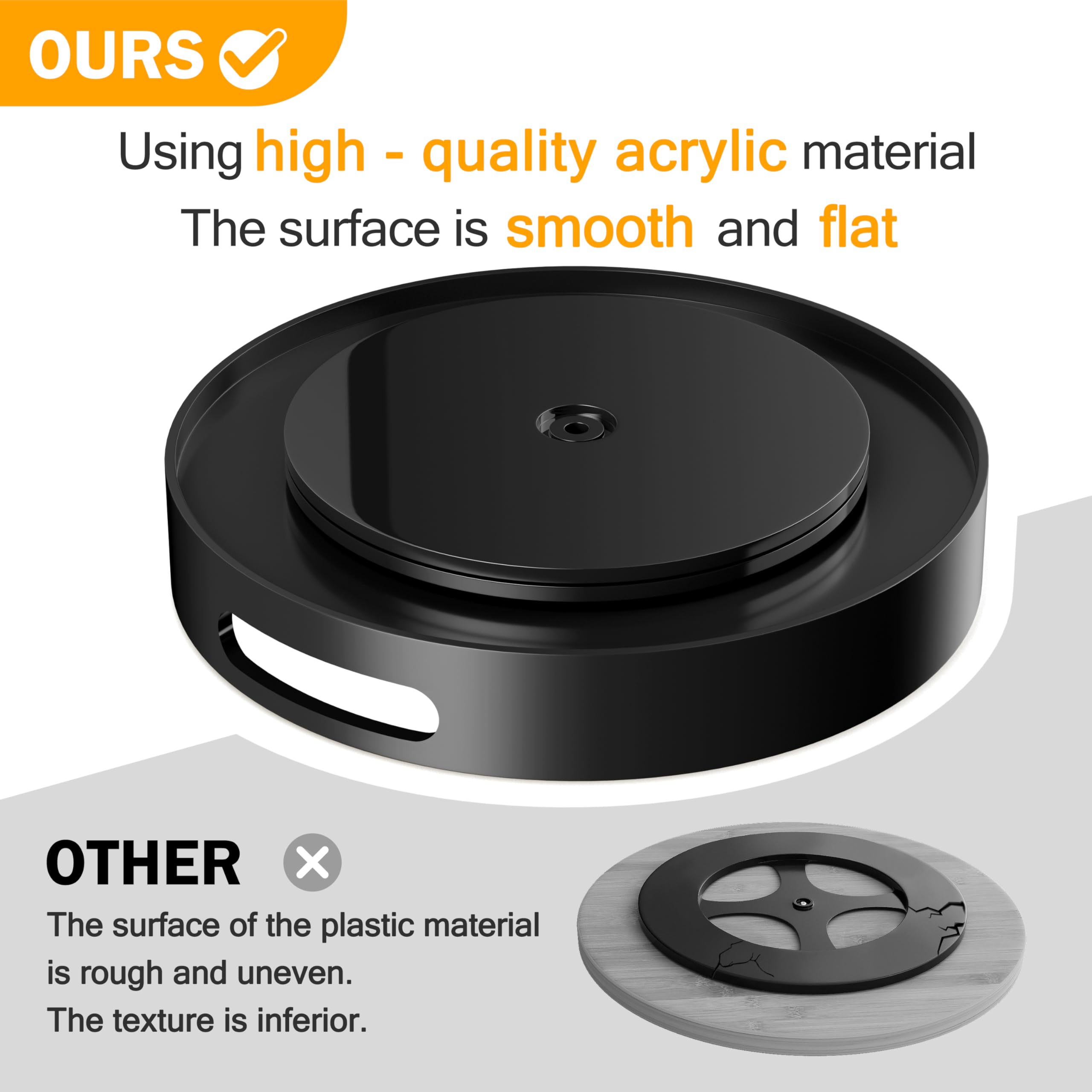 Homerays 12 Inch Lazy Susan Organizer, Kitchen Rotating Spice Rack, Bamboo Lazy Susan with Double Handles for Kitchen Cabinet (Black, Medium)