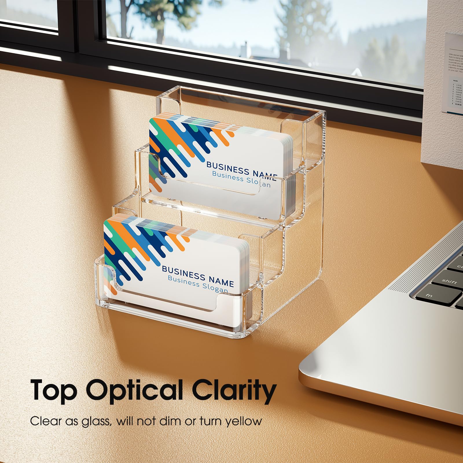 MaxGear Clear Business Card Holder 4 Pocket Business Card Display, Acrylic Business Card Stand for Desk or Counter with 4 Tier, 320 Card Capacity, 2 Pack