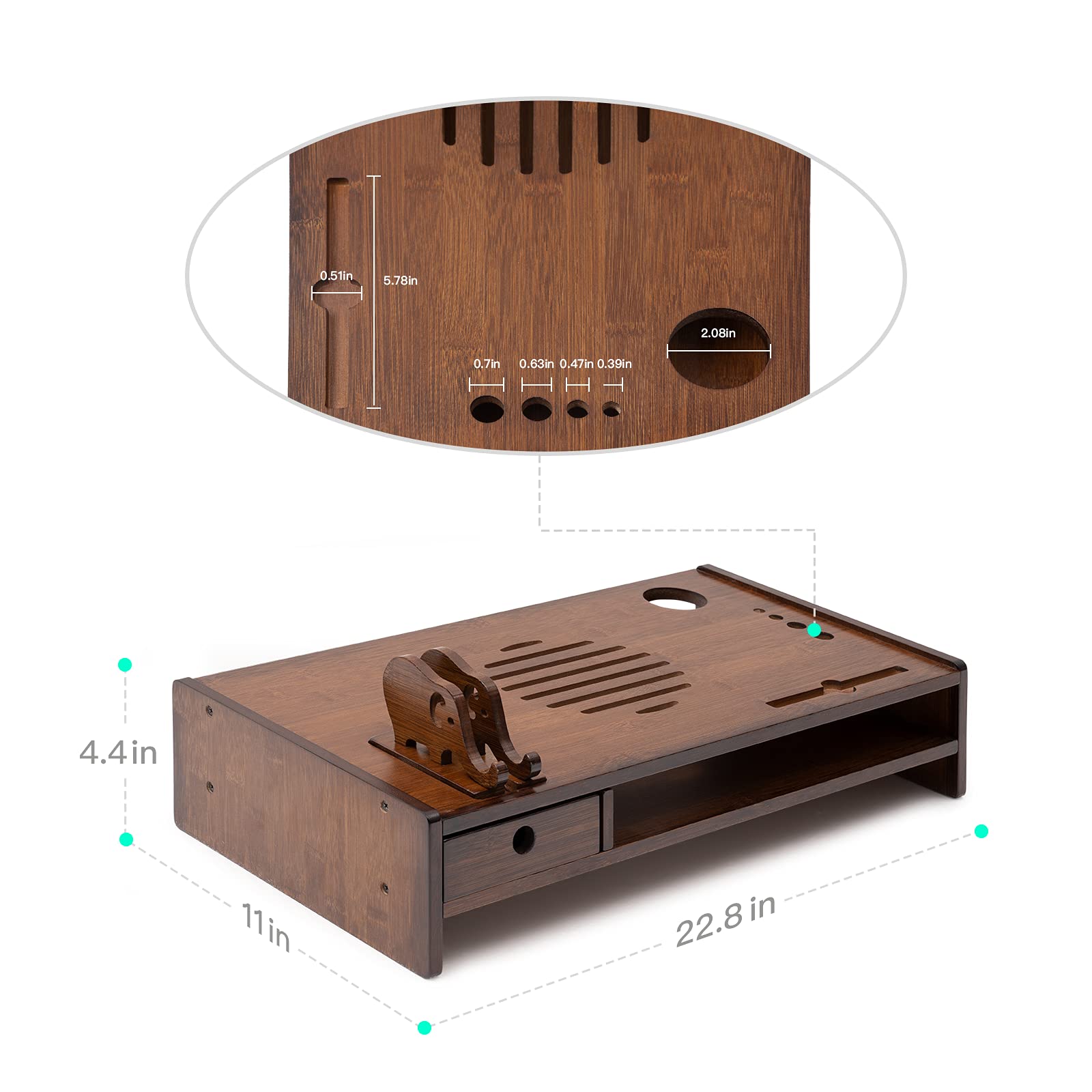 EGGREE Wood Monitor Stand Riser,Desktop Organizer with One Drawer Storage,Walnut Monitor Stand for Computer Laptop