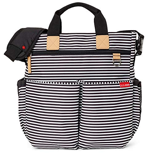 Skip Hop Diaper Bag: Iconic Duo Signature Function Forward Tote with Changing Pad & Stroller Attachement, Black/White Stripe