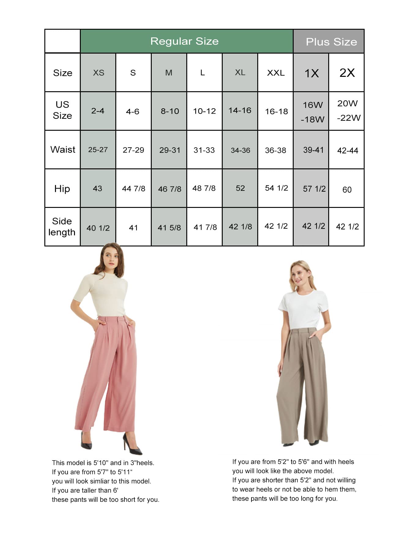 Tronjori Women High Waist Casual Wide Leg Long Palazzo Pants Trousers Regular Size(L, Sand)