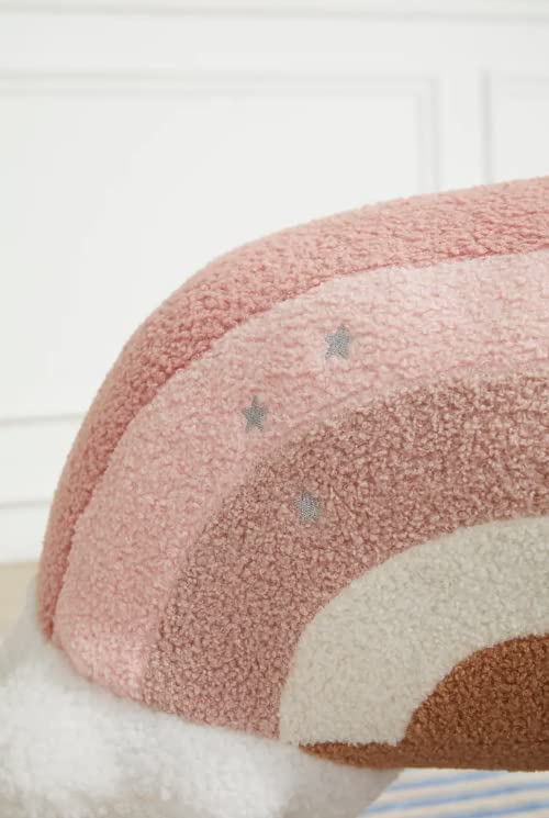 Hopscotch Squad Rainbow Rocker Fully Assembled Natural Wood Rocking Horse with Soft Fleece Pink Puffy Plush Clouds
