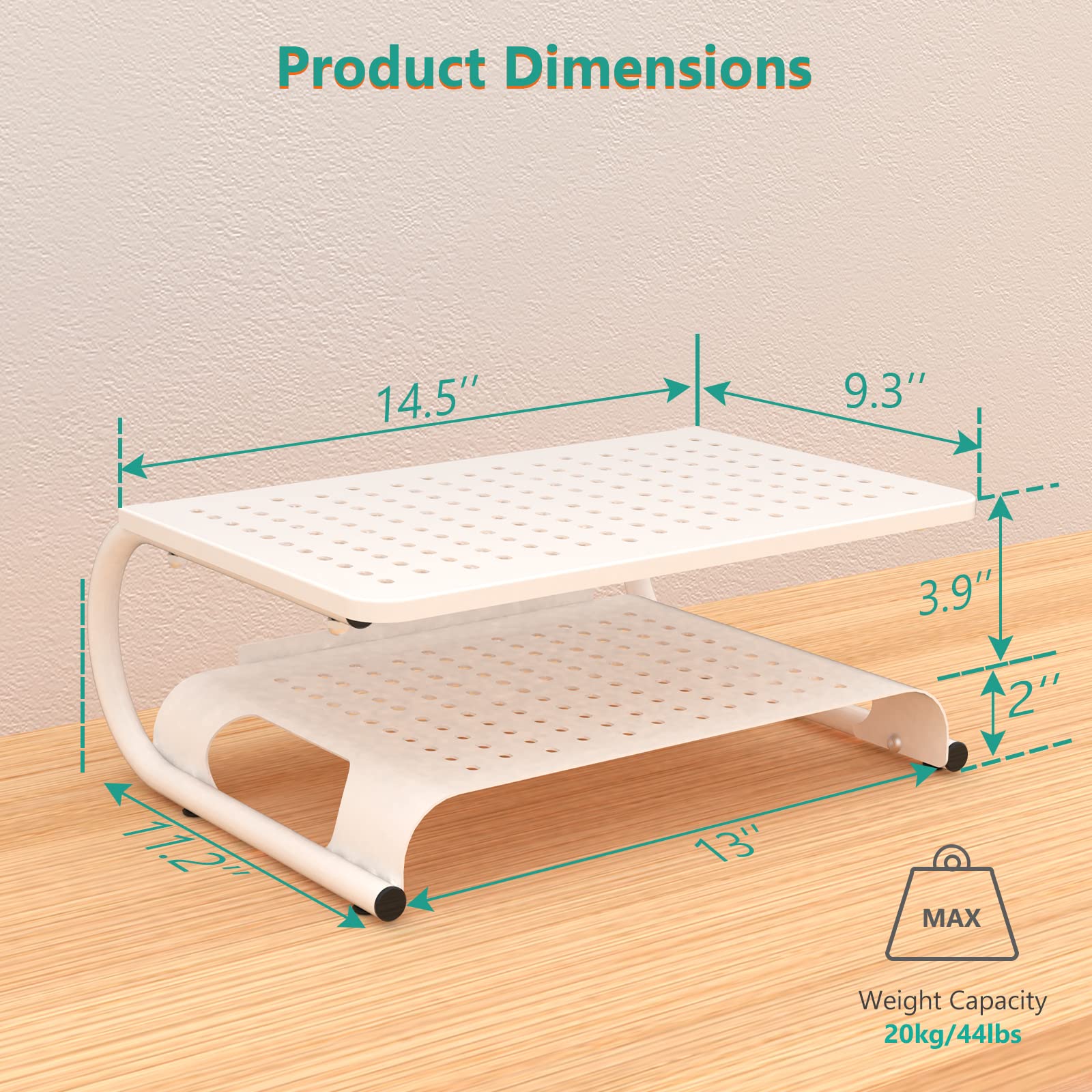 WALI Monitor Stand Riser, Desk Organizer with 2 Tiers Storage Shelf, Vented Metal Design for Laptop, Computer Monitor and Printer (STT001BW), 1 Pack, White