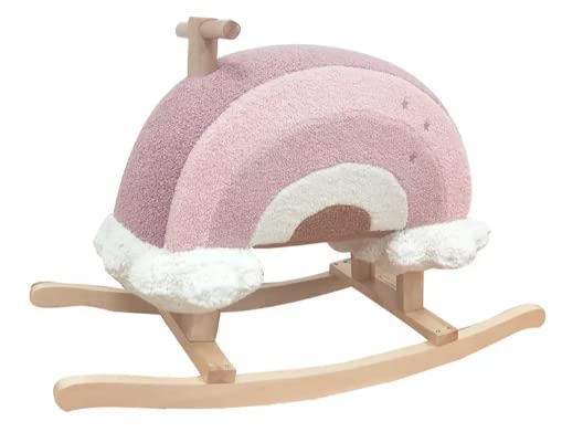 Hopscotch Squad Rainbow Rocker Fully Assembled Natural Wood Rocking Horse with Soft Fleece Pink Puffy Plush Clouds