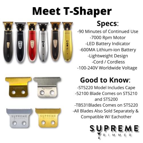 Supreme Trimmer Hair Trimmer ST5220 Beard Trimmer for Men, Professional Barber Liner Cordless Hair Clipper β Red T-Shaper Li