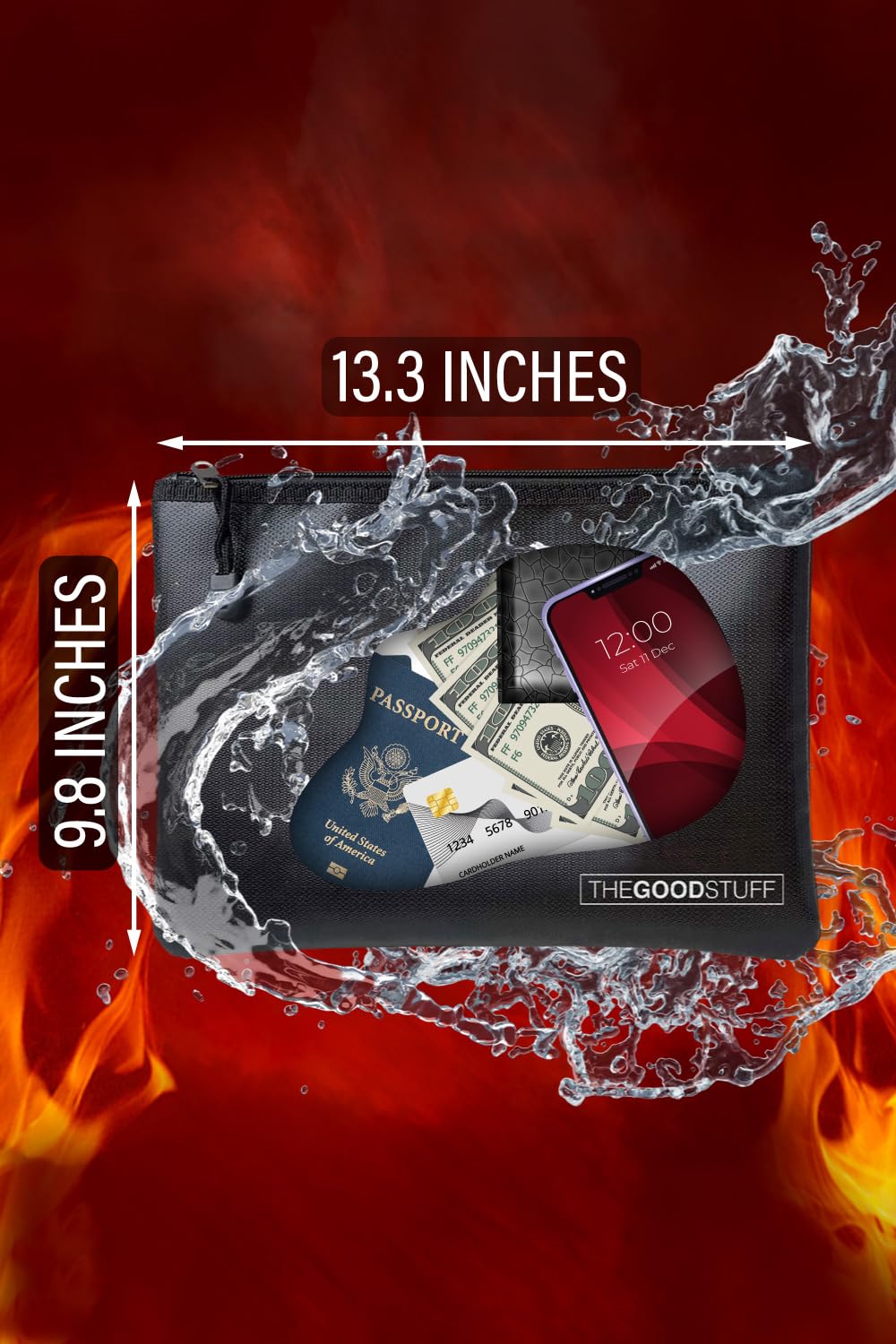 Water and Fireproof Pouch (10" x 13" / 2000℉), Protect Important Documents, Fireproof Bags (Extra Strength), Waterproof and Fireproof Document Bag, Fire Safe Bags, Keep Your Documents Safe (Legal)