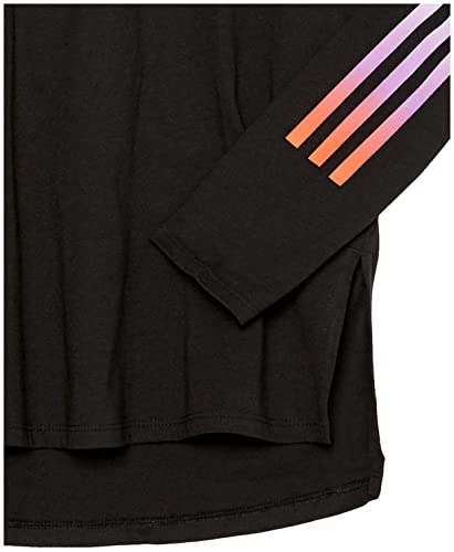 adidas Girls' Long Sleeve Hooded Graphic Tee, Black with Multicolor, 6X