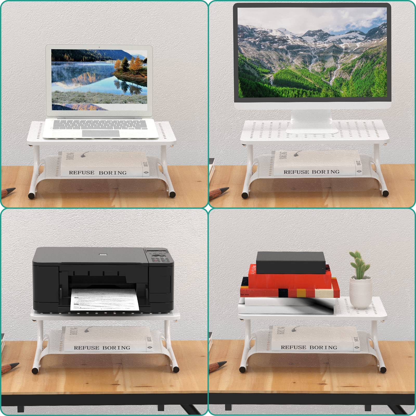 WALI Monitor Stand Riser, Desk Organizer with 2 Tiers Storage Shelf, Vented Metal Design for Laptop, Computer Monitor and Printer (STT001BW), 1 Pack, White
