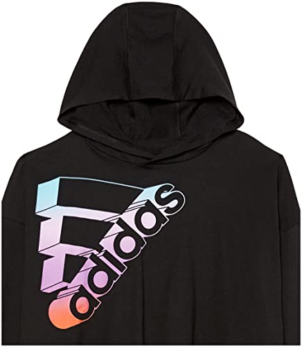 adidas Girls' Long Sleeve Hooded Graphic Tee, Black with Multicolor, 6X