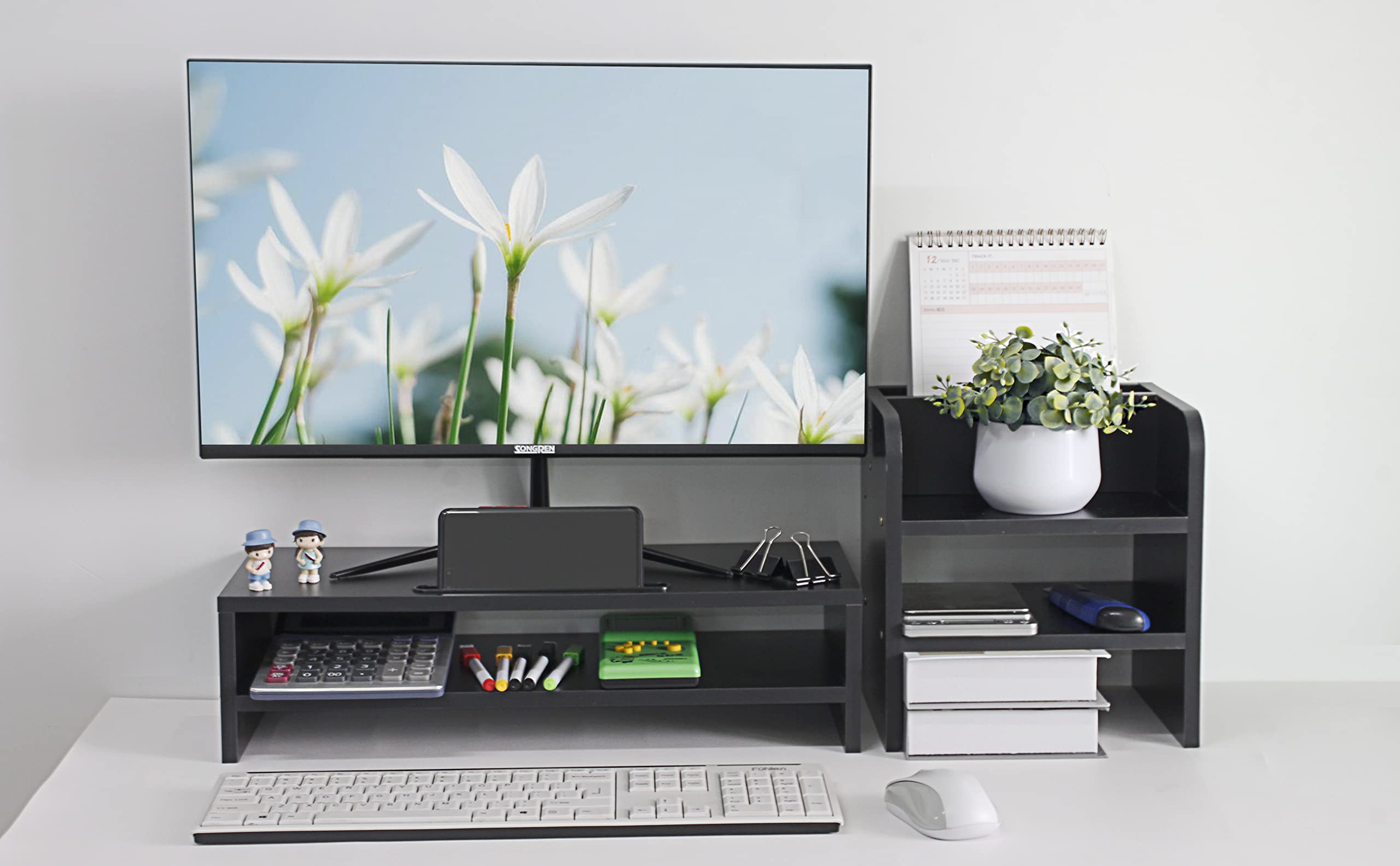 LITAITAI Monitor Riser ,with Storage Pen Holder, Mobile Phone Holder, for Home Office ,Black Simple Sturdy and Durablemonitor stand riser, computer monitor stand