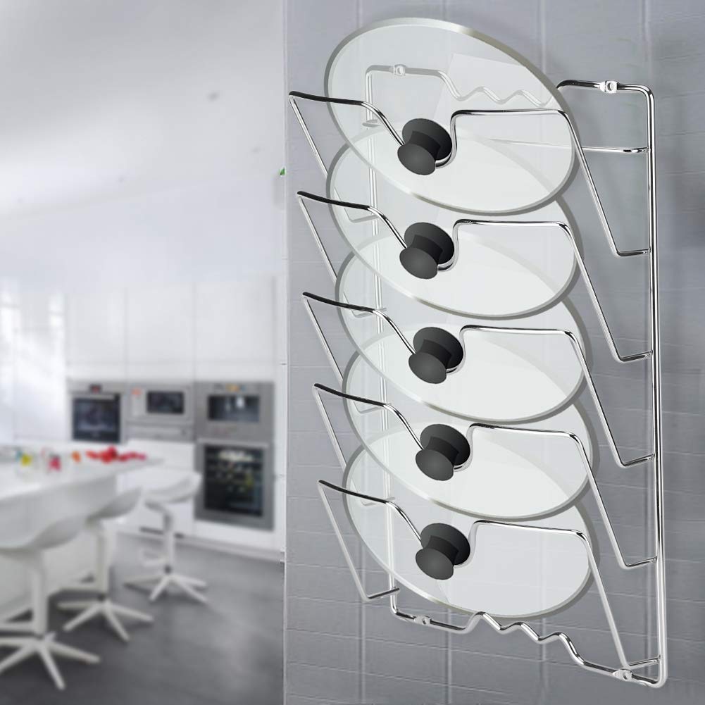 Pot Lid Holder, Iron Kitchen Organizer Rack Rest Wall Door Mounted Kitchen Cabinet Storage Rack Holder for Pot & Pan Lids