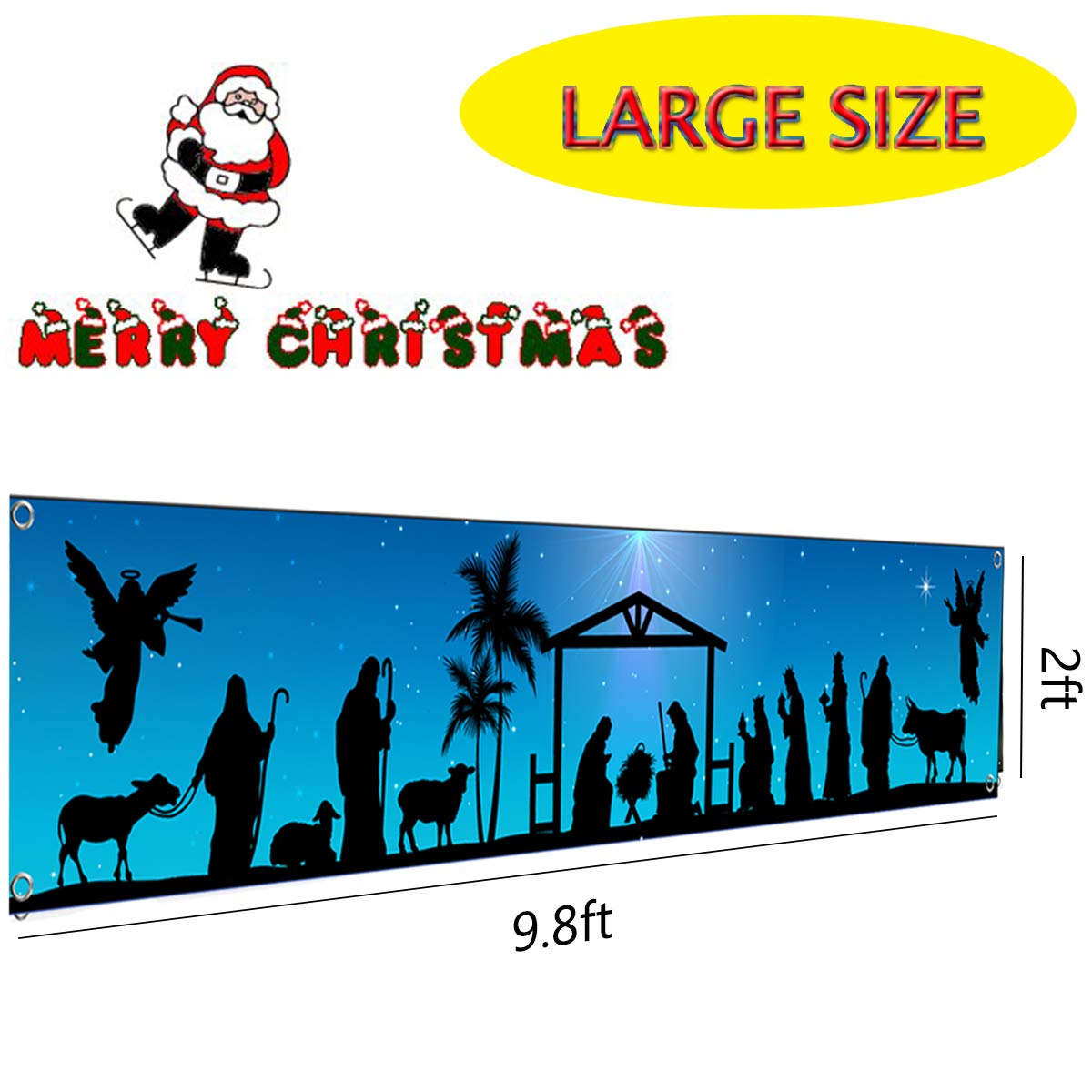 Manger Scene Religious Christmas Yard Signs-Holy Nativity Christmas Banner Large Xmas Yard Sign for Religious Christmas Decoration