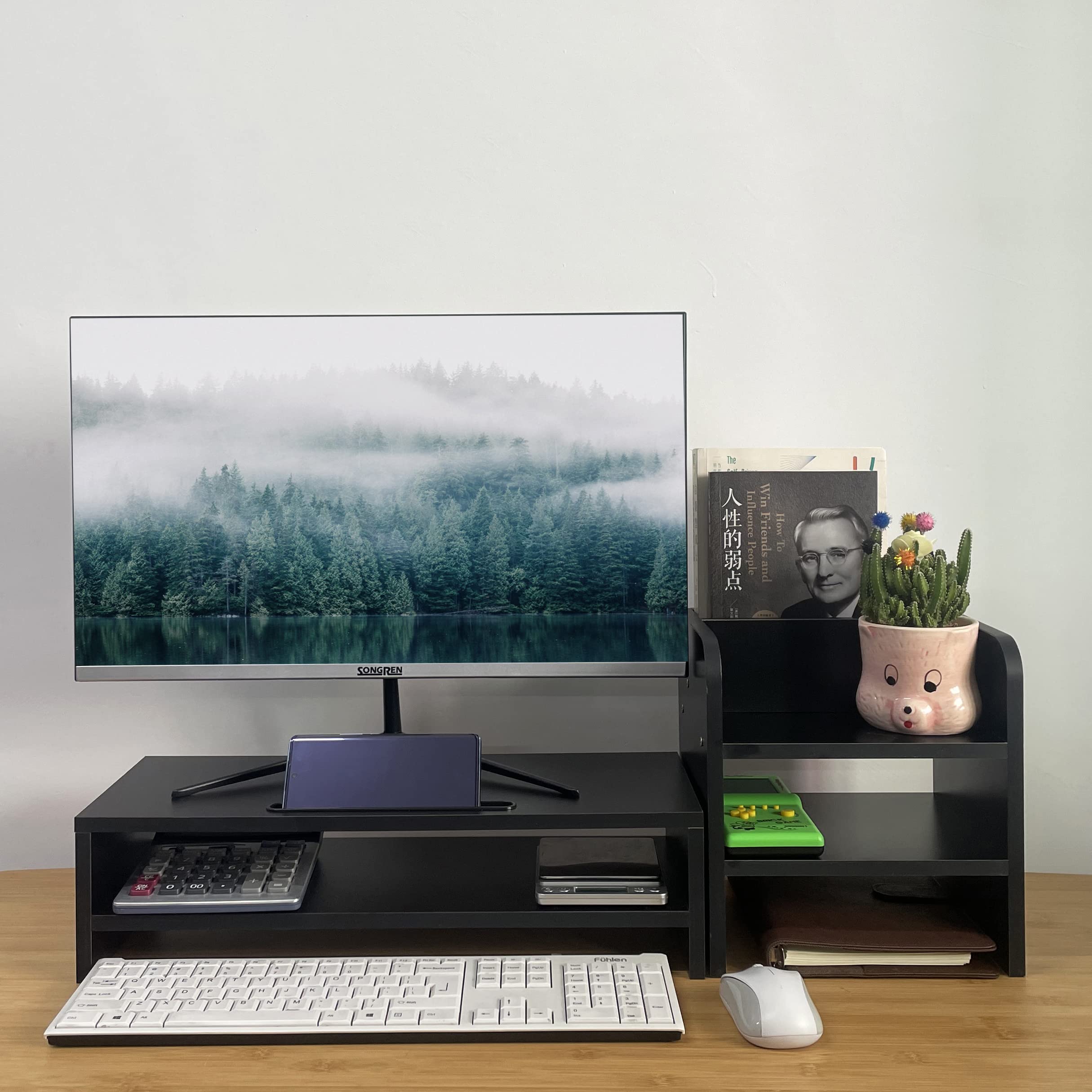 LITAITAI Monitor Riser ,with Storage Pen Holder, Mobile Phone Holder, for Home Office ,Black Simple Sturdy and Durablemonitor stand riser, computer monitor stand