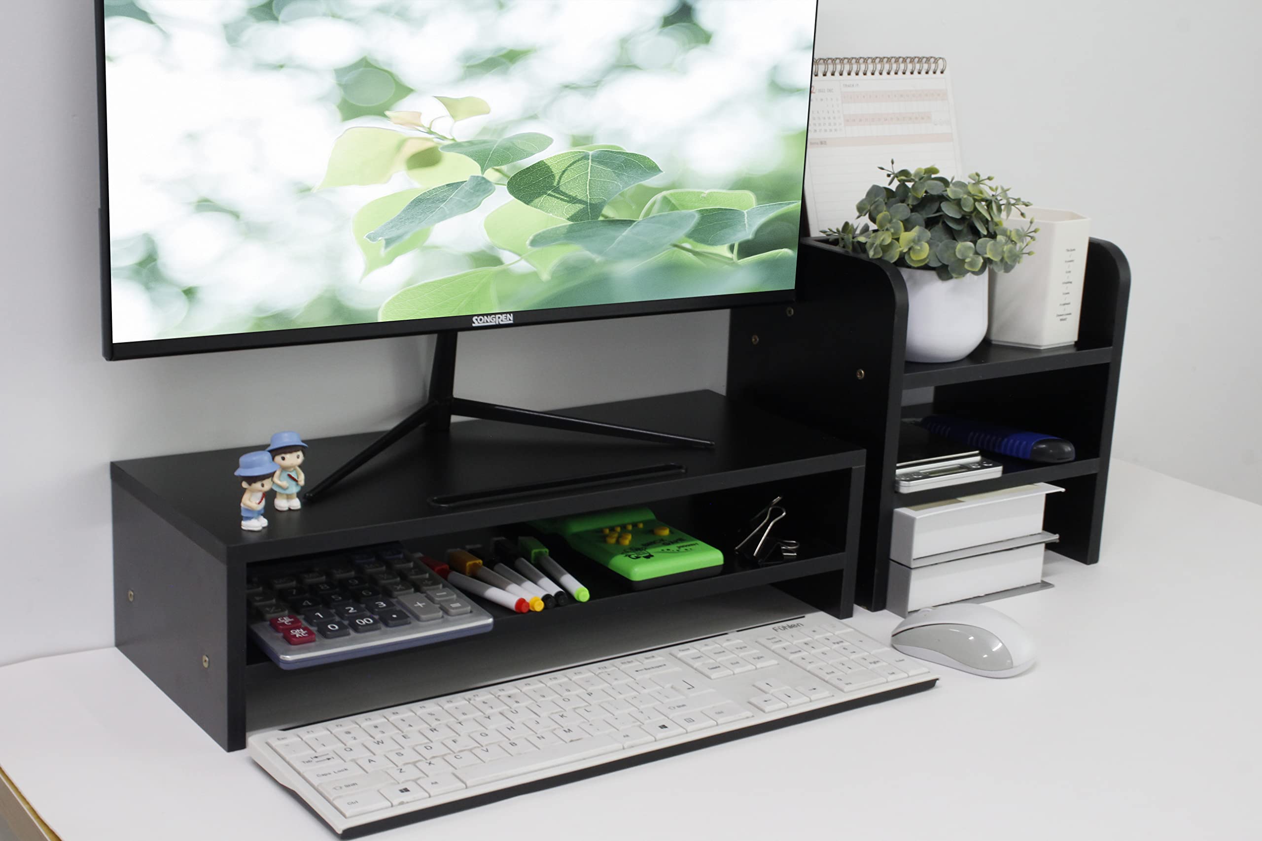 LITAITAI Monitor Riser ,with Storage Pen Holder, Mobile Phone Holder, for Home Office ,Black Simple Sturdy and Durablemonitor stand riser, computer monitor stand