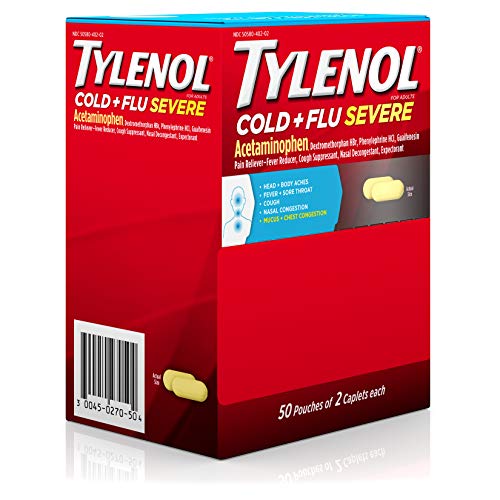 Tylenol Cold Flu Severe 50 packs of 2 Caplets in Each pack, Dispenser Pouch Box