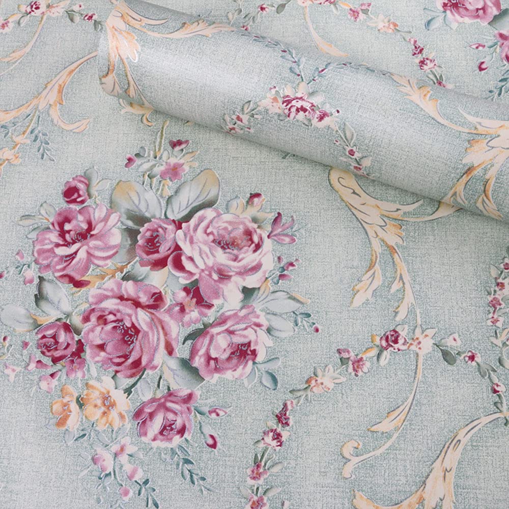 17.7"X393" Self Adhesive European Style Vintage Floral Shelf Liner Contact Paper for Cabinets Dresser Drawer Cupboard Door Furniture Table Walls Decor Removable