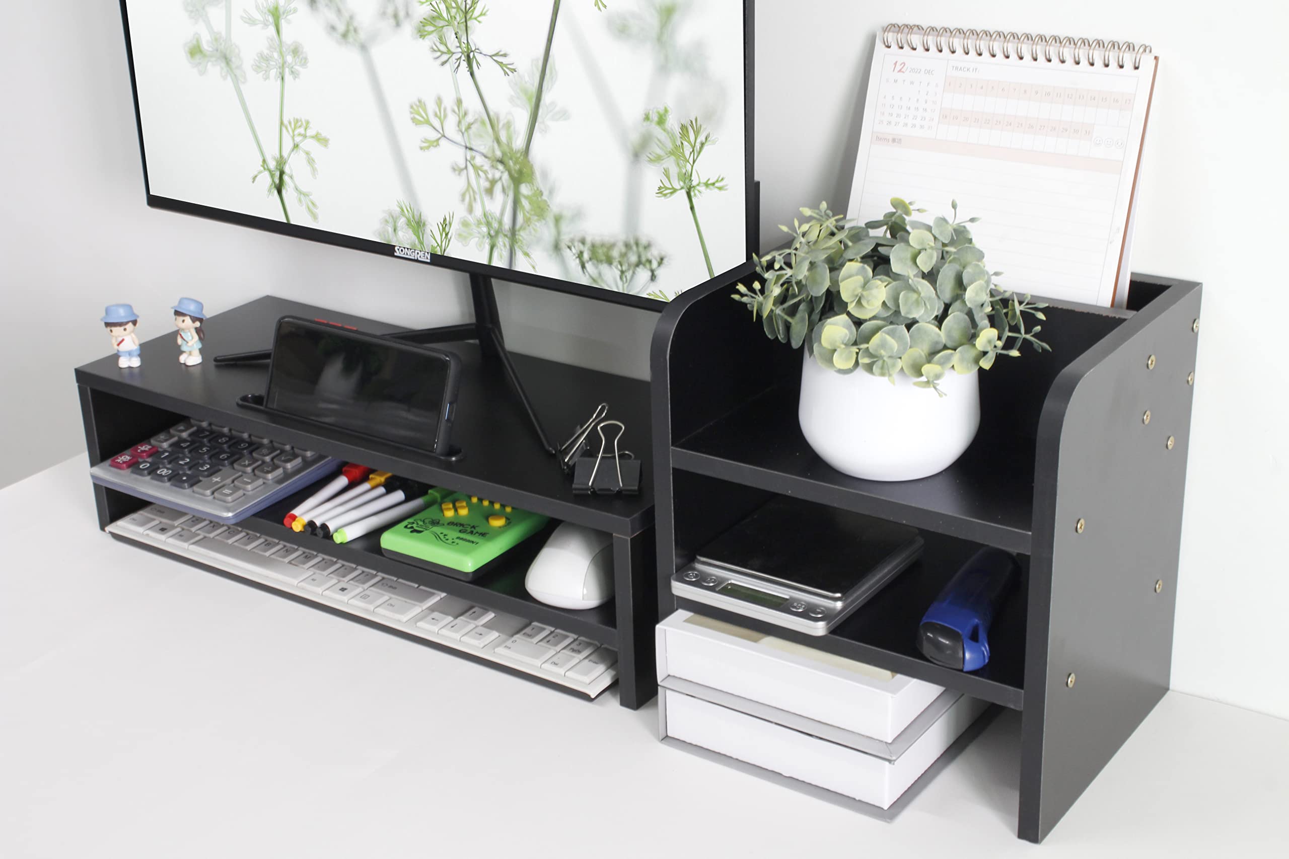 LITAITAI Monitor Riser ,with Storage Pen Holder, Mobile Phone Holder, for Home Office ,Black Simple Sturdy and Durablemonitor stand riser, computer monitor stand
