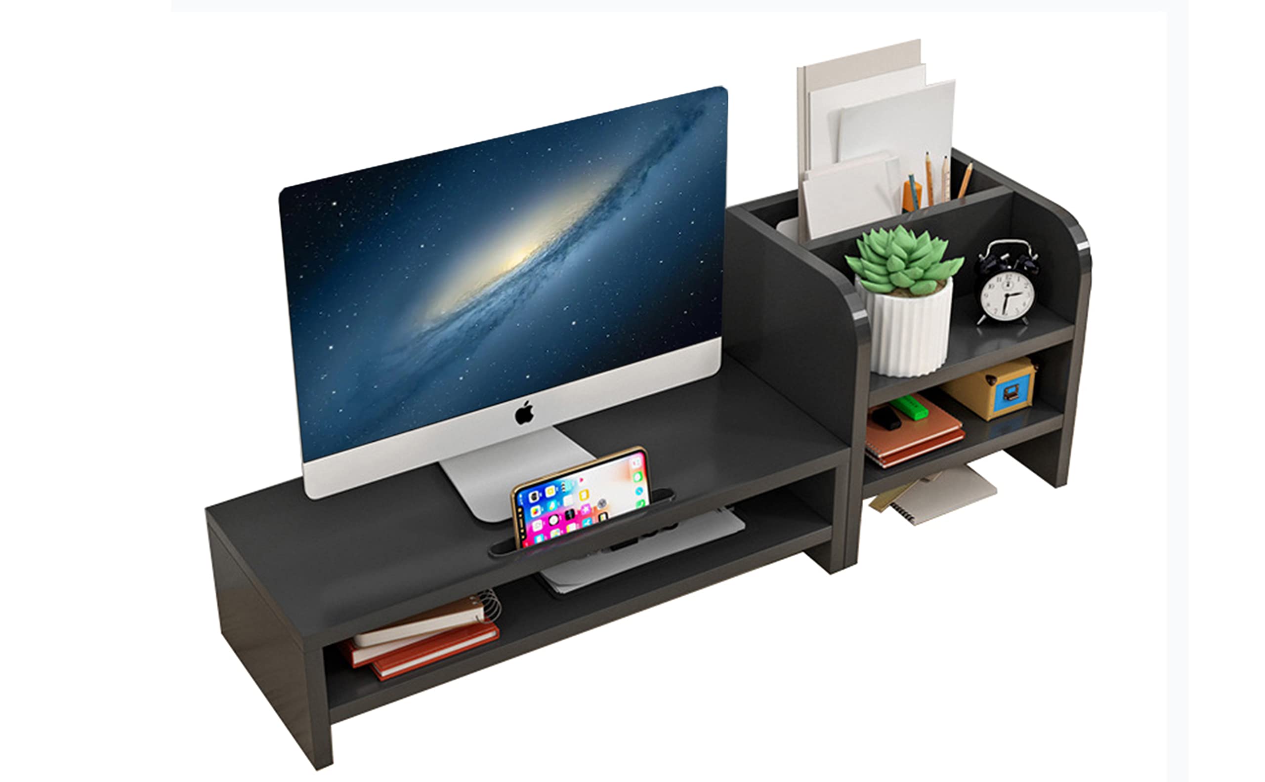 LITAITAI Monitor Riser ,with Storage Pen Holder, Mobile Phone Holder, for Home Office ,Black Simple Sturdy and Durablemonitor stand riser, computer monitor stand